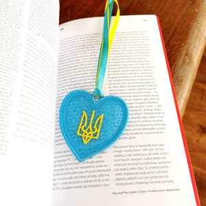 Ukrainian Bookmark, Embroidered Heart With Trident (tryzub) and Ribbon ...