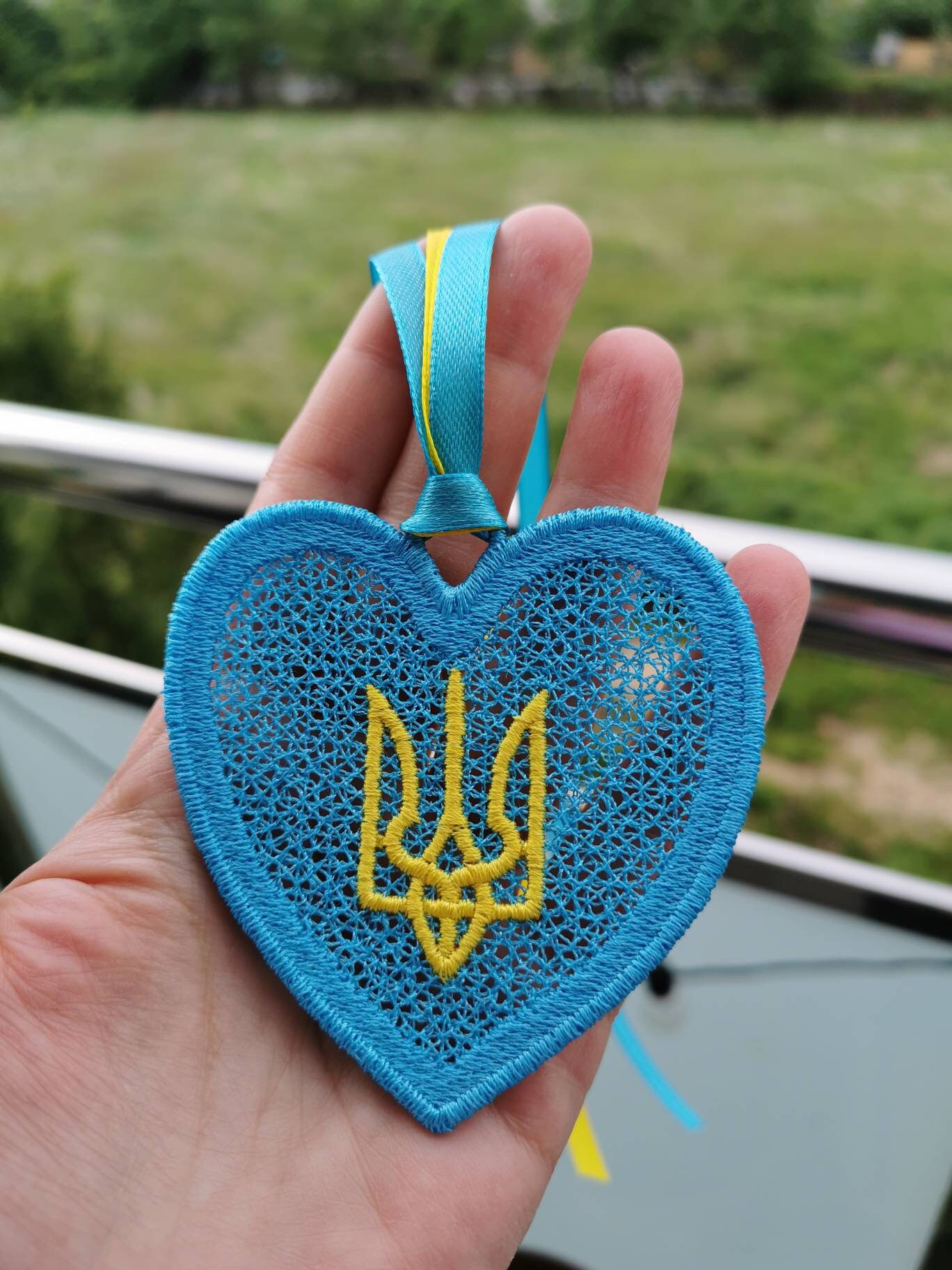 Ukrainian Bookmark, Embroidered Heart With Trident tryzub and Ribbon ...