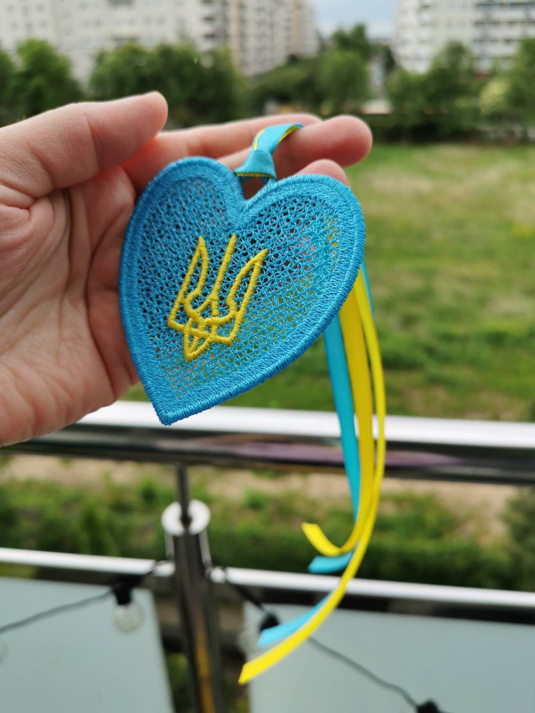 Ukrainian Bookmark, Embroidered Heart With Trident (tryzub) and Ribbon ...