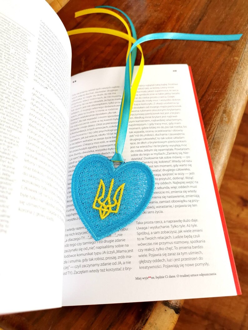 Ukrainian Bookmark, Embroidered Heart With Trident tryzub and Ribbon ...