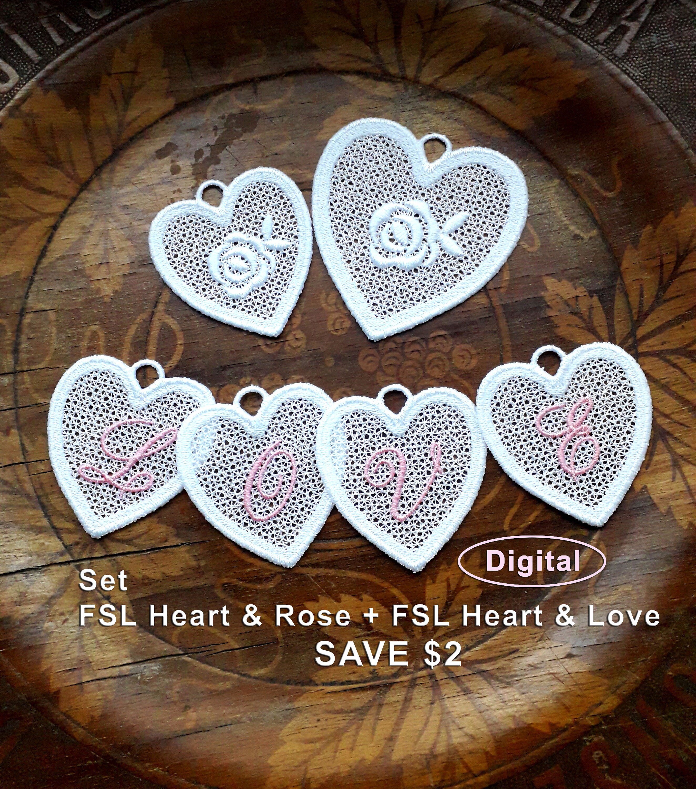 Set FSL Hearts Roses Hearts Love Machine embroidery | Etsy