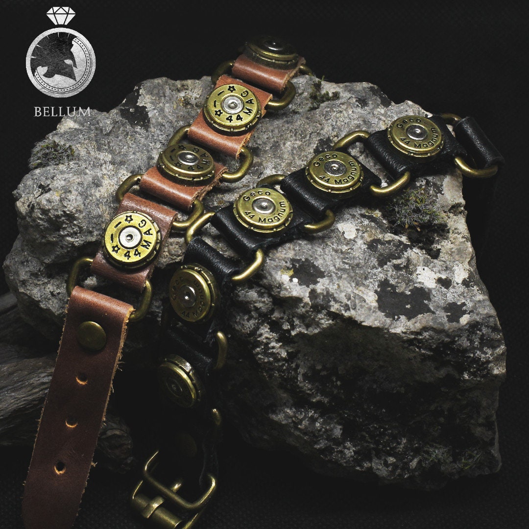 44 Magnum Bracelet Leather Chain Bullets Cartdridges Casings Black ...