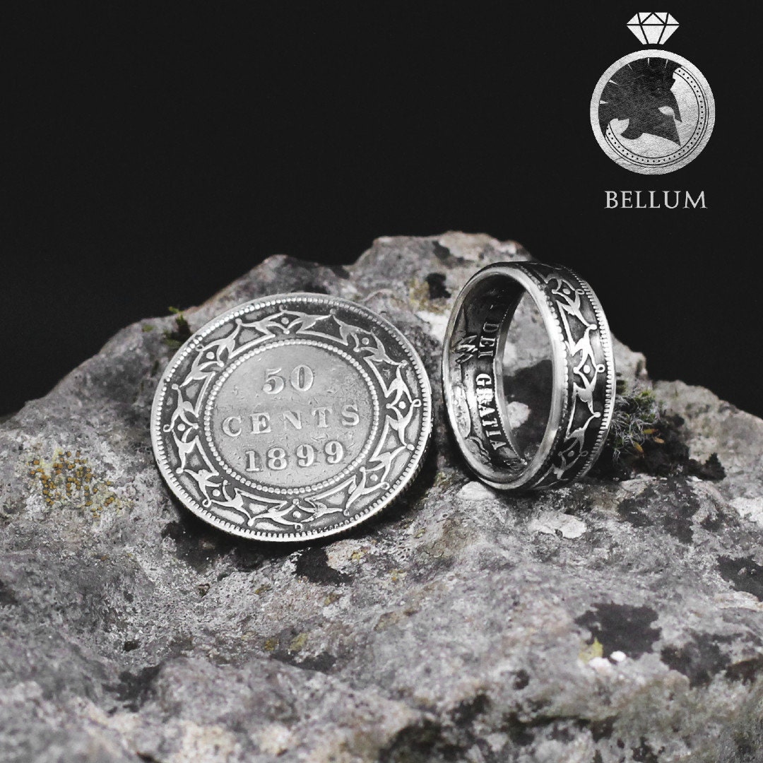 50 Cent Newfoundland Coin Ring Victoria Canada 1870 1900 Silver 900