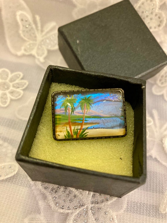 Antique Thomas L Mott Morpho Butterly Wing Brooch - Gem