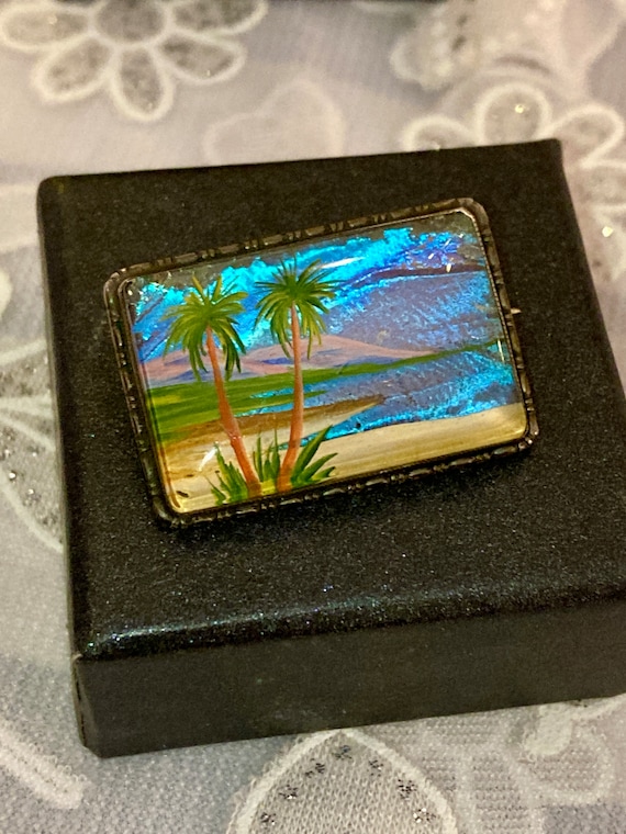 Antique Thomas L Mott Morpho Butterly Wing Brooch - Gem