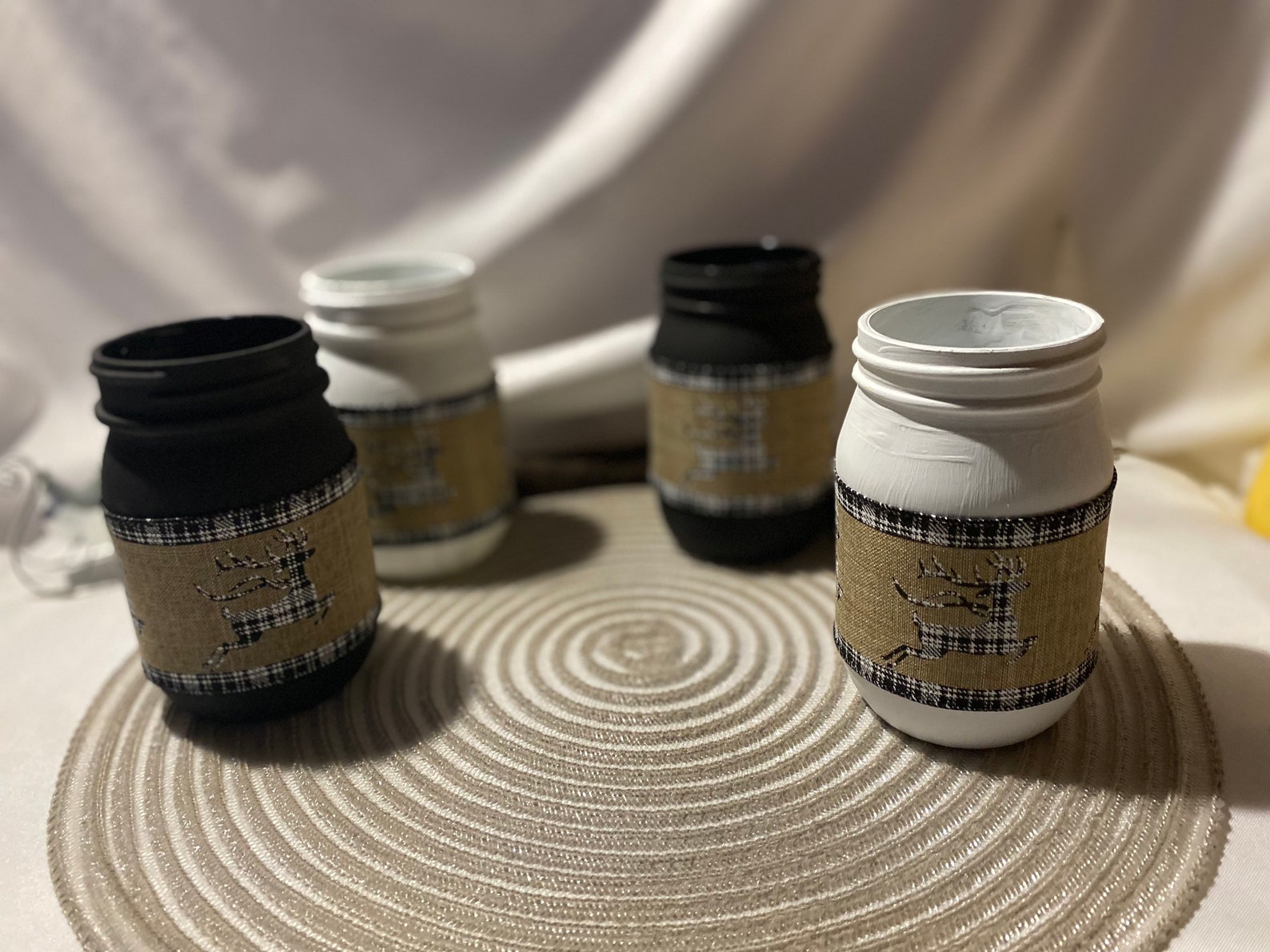 Buffalo Check Deer Mason Jar Decor Set of 4 - Etsy