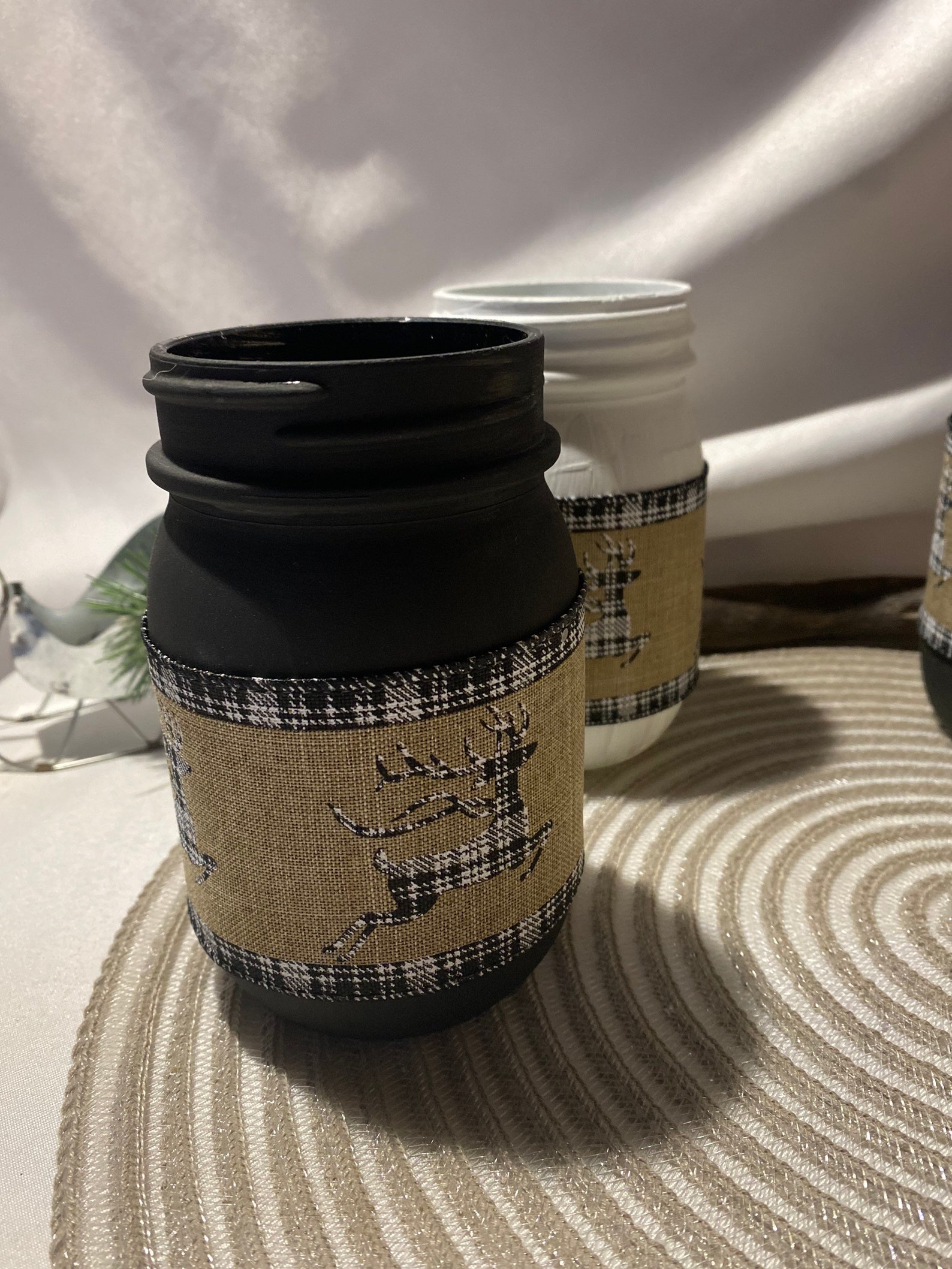 Buffalo Check Deer Mason Jar Decor Set of 4 - Etsy
