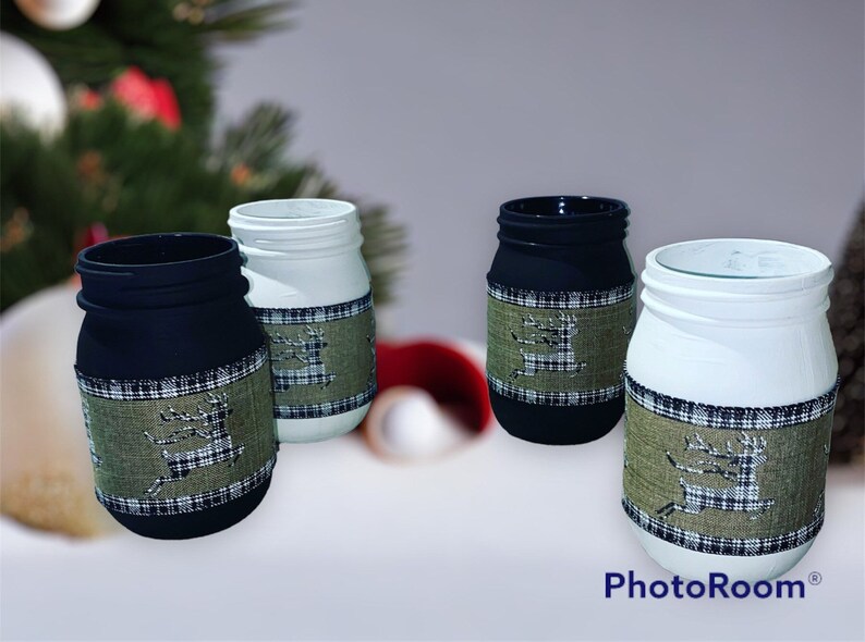 Buffalo Check Deer Mason Jar Decor Set of 4 - Etsy