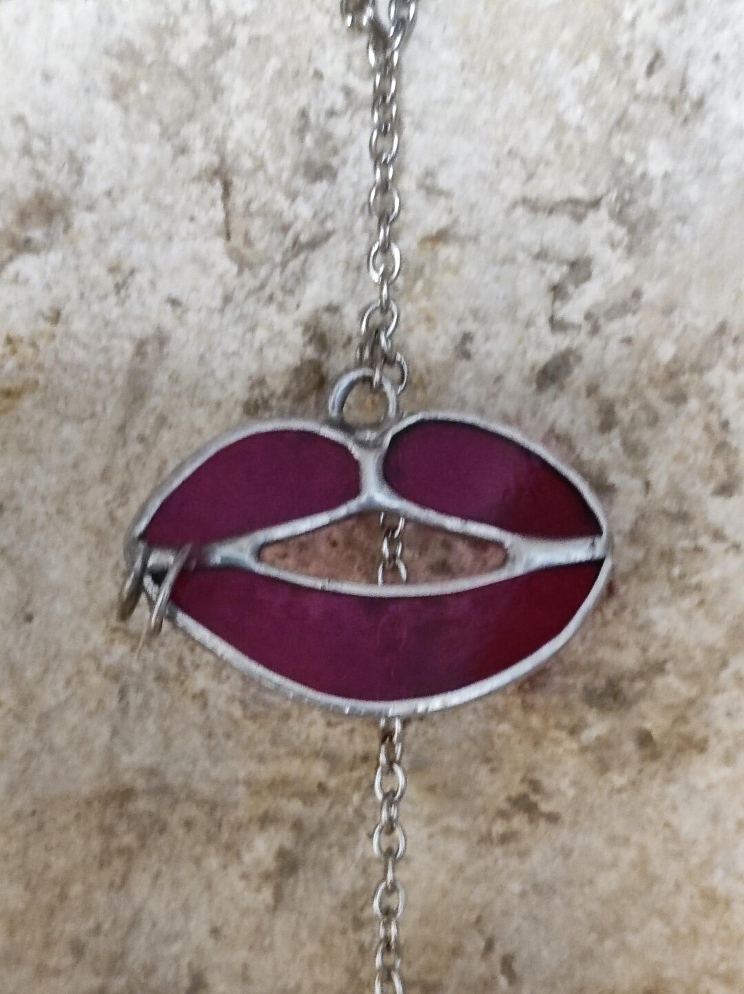 Red Lips With Piercings on Chain - Etsy