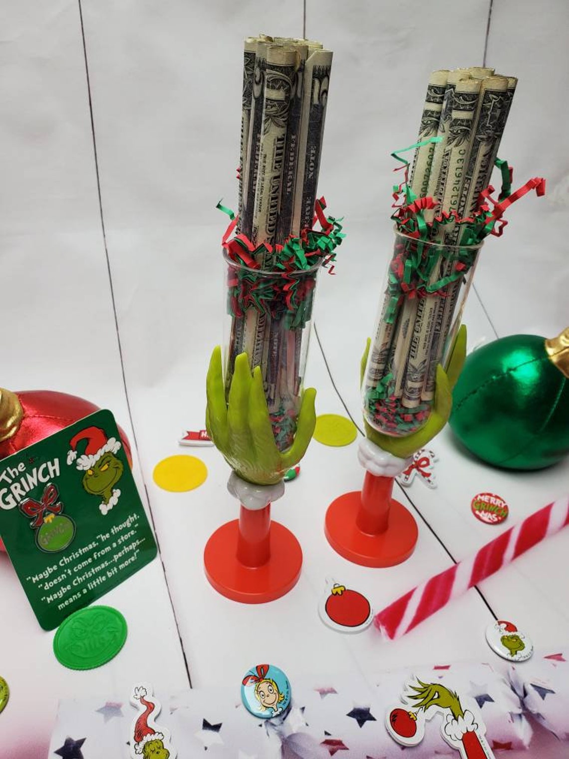Merry Grinchmas Grinch hand holding real spendable cash gift | Etsy