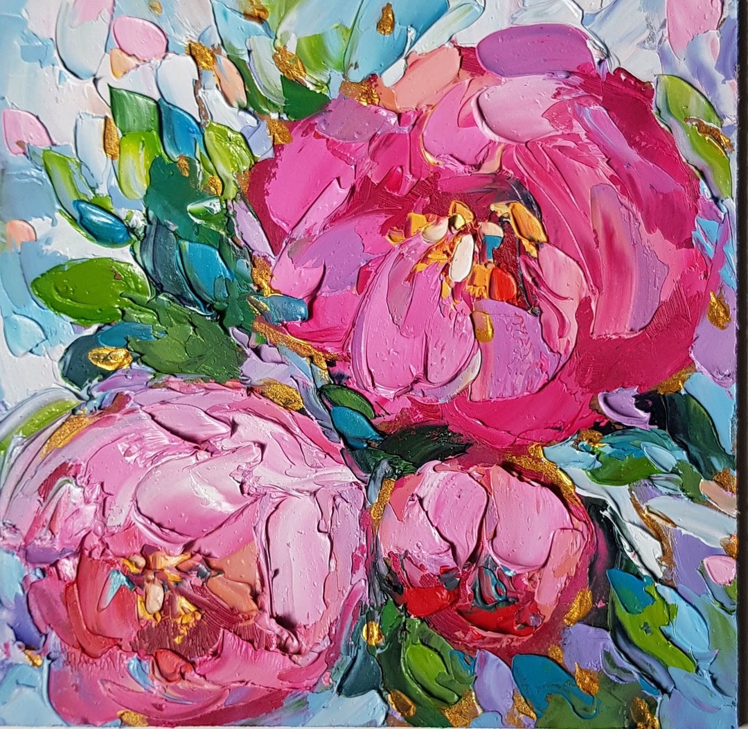 Peonies Original Impasto Oil Painting Bright Peony Wall Art Artwork ...