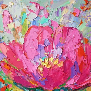 Bright Spring Pink Peony Original Impasto Oil Painting Abstract Floral ...