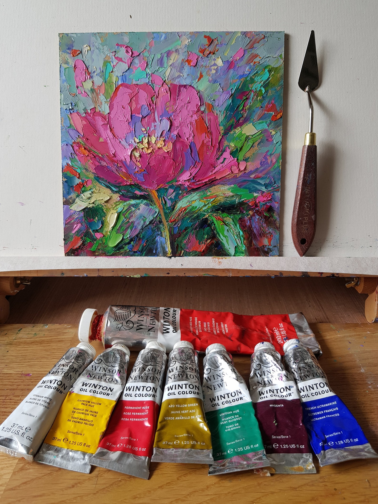 Bright Spring Pink Peony Original Impasto Oil Painting Abstract Floral ...