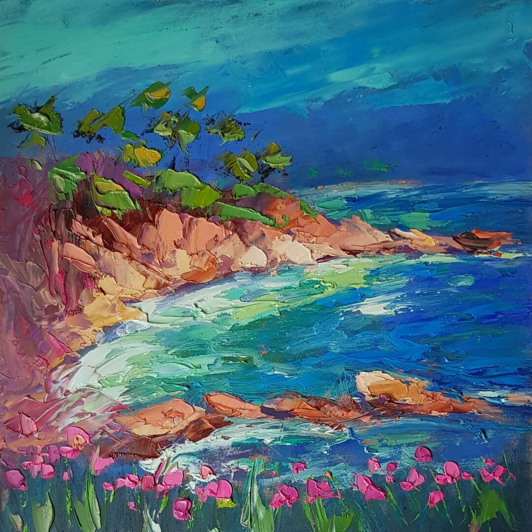 Beach Monterey Bay Painting, Original Art Modern Abstract Painting ...