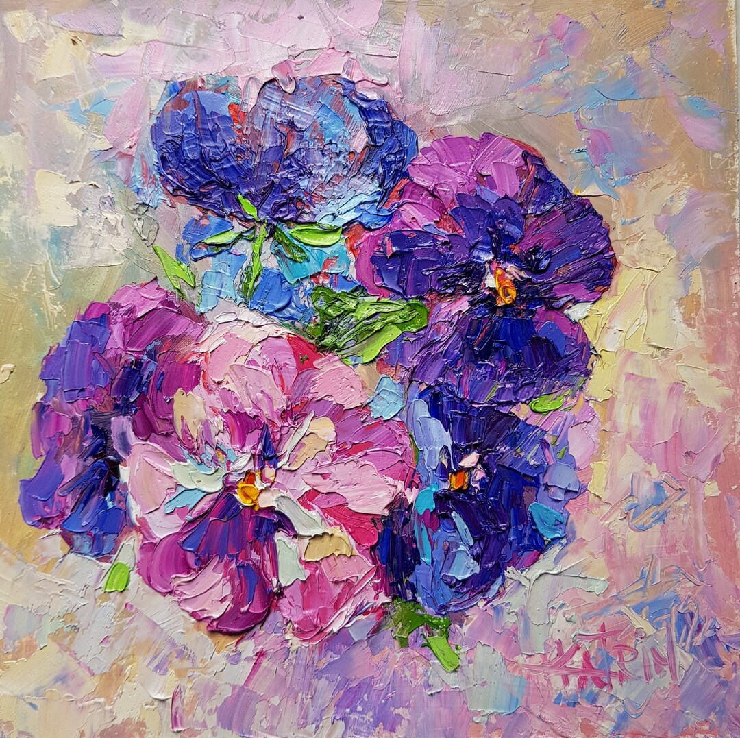 Violets Flowers Bright Floral Wall Art Impasto Oil Painting Viola ...