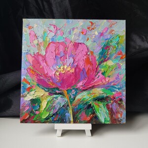 Bright Spring Pink Peony Original Impasto Oil Painting Abstract Floral ...