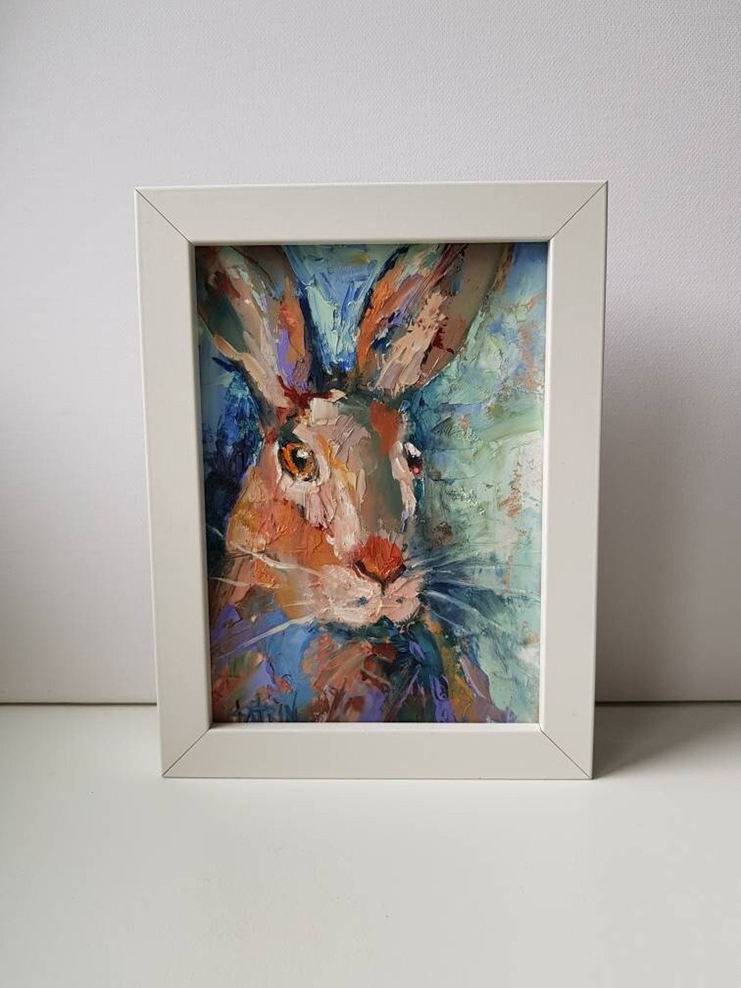 Rabbit Oil Painting Original Artwork Impasto Farmhouse Wall - Etsy