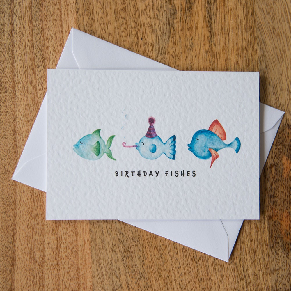 Punny Fish Birthday Card: Watercolor Design - Etsy