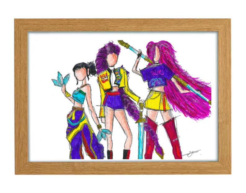 Kpop Demon Hunters Huntrix, A4 Illustration Print Hand Drawn Art Zoey ...