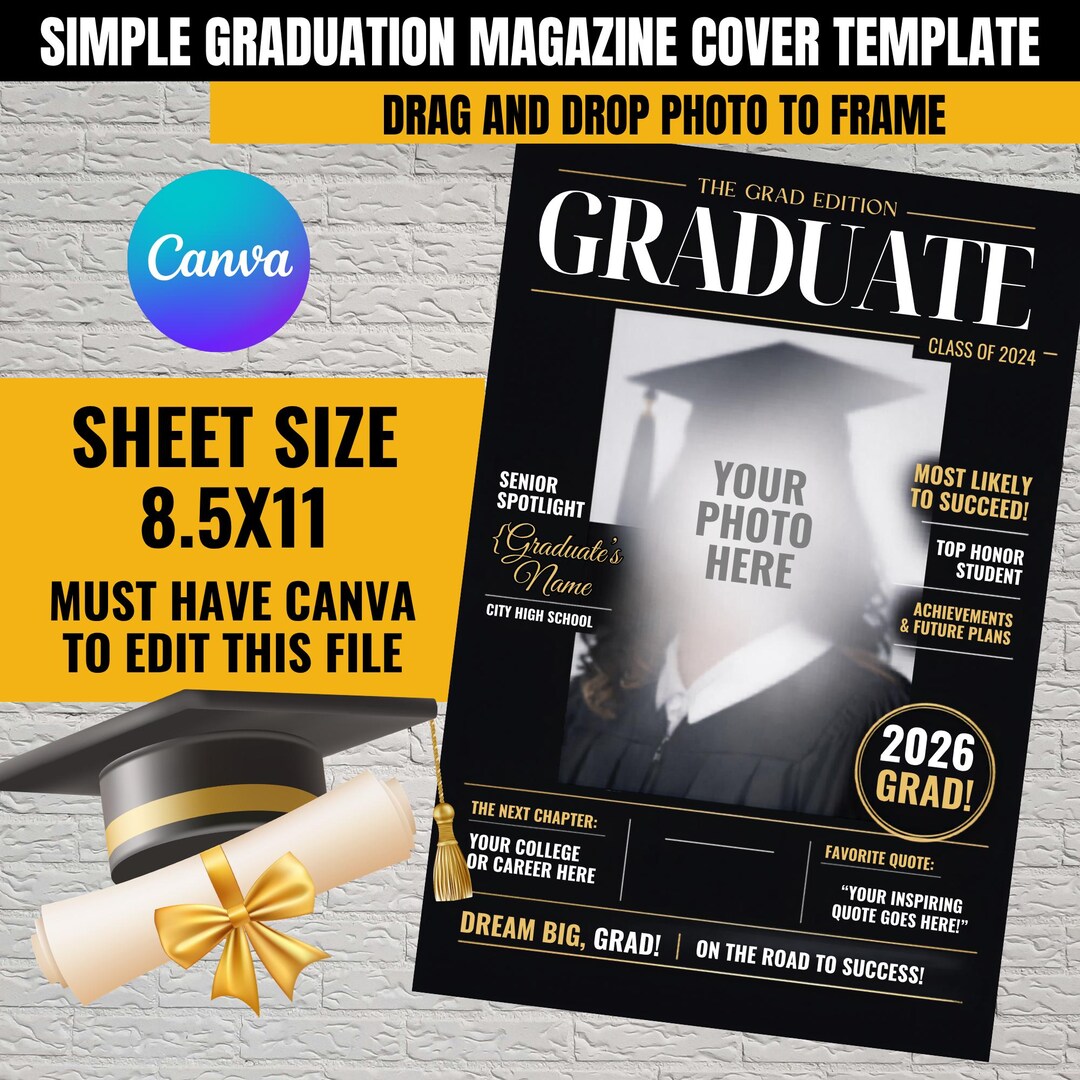 Editable Graduation Magazine Cover Template, Senior Grad Canva Template ...