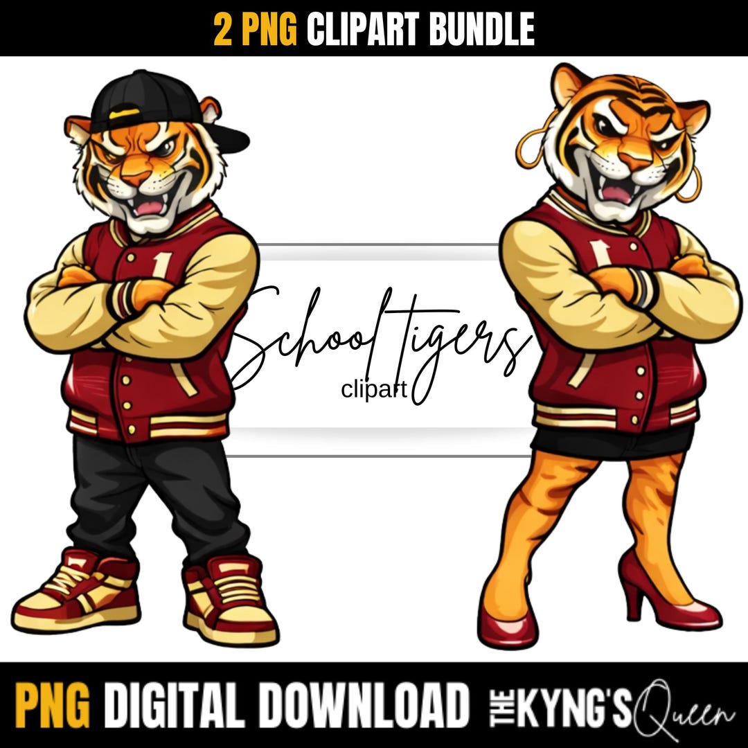 Tiger Clipart Bundle, Tiger Mascot, Hip Hop Tiger PNG, Tiger, School ...