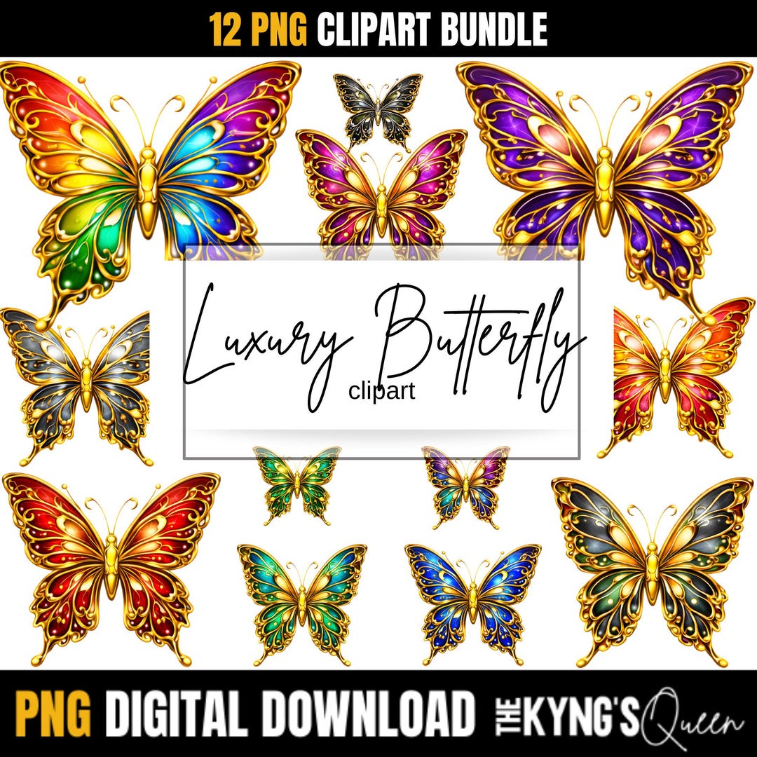 12 Floral Butterfly Clipart, Metallic Butterflies Clipart Bundle ...