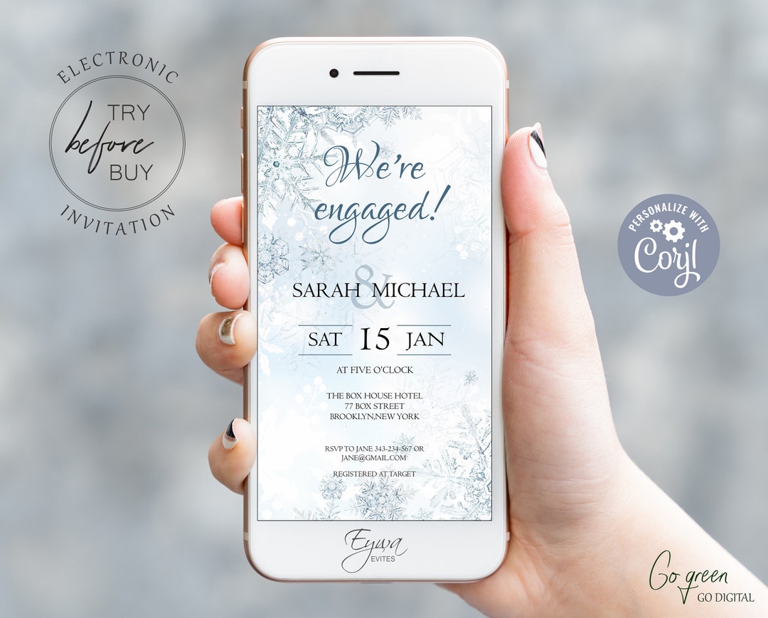 Winter Snowflakes Engagement Evite Template Electronic - Etsy