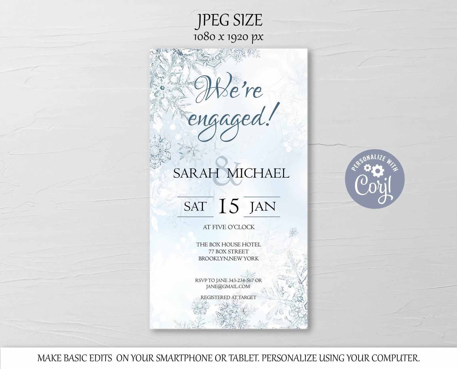 Winter Snowflakes Engagement Evite Template Electronic - Etsy
