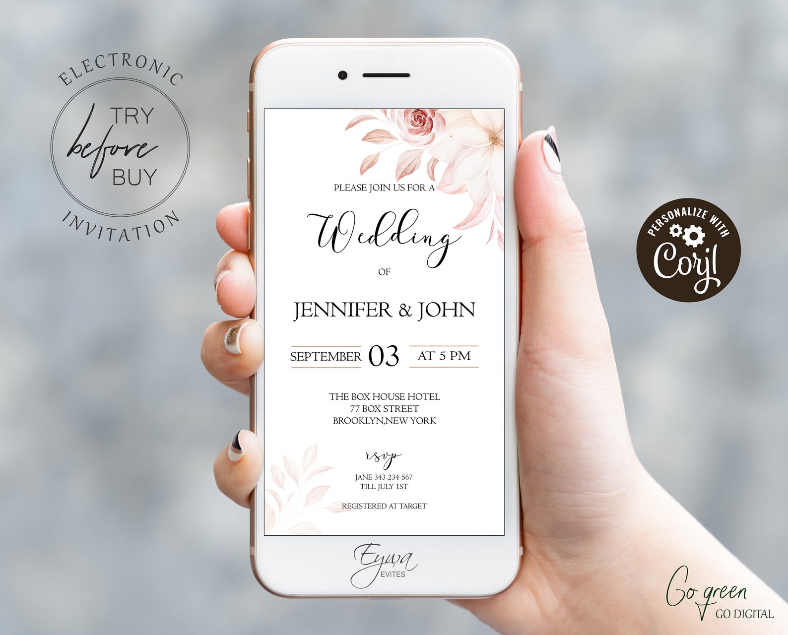 Floral Wedding Evite Template Dusty Red Electronic Wedding - Etsy