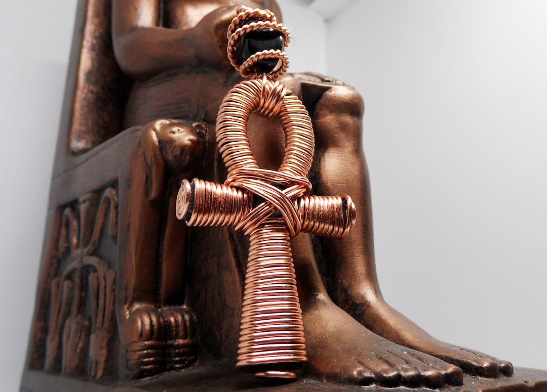 Copper Coiled Ankh, Obsidian Bead Pendant - Etsy