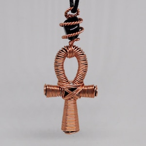 Copper Coiled Ankh, Obsidian Bead Pendant - Etsy