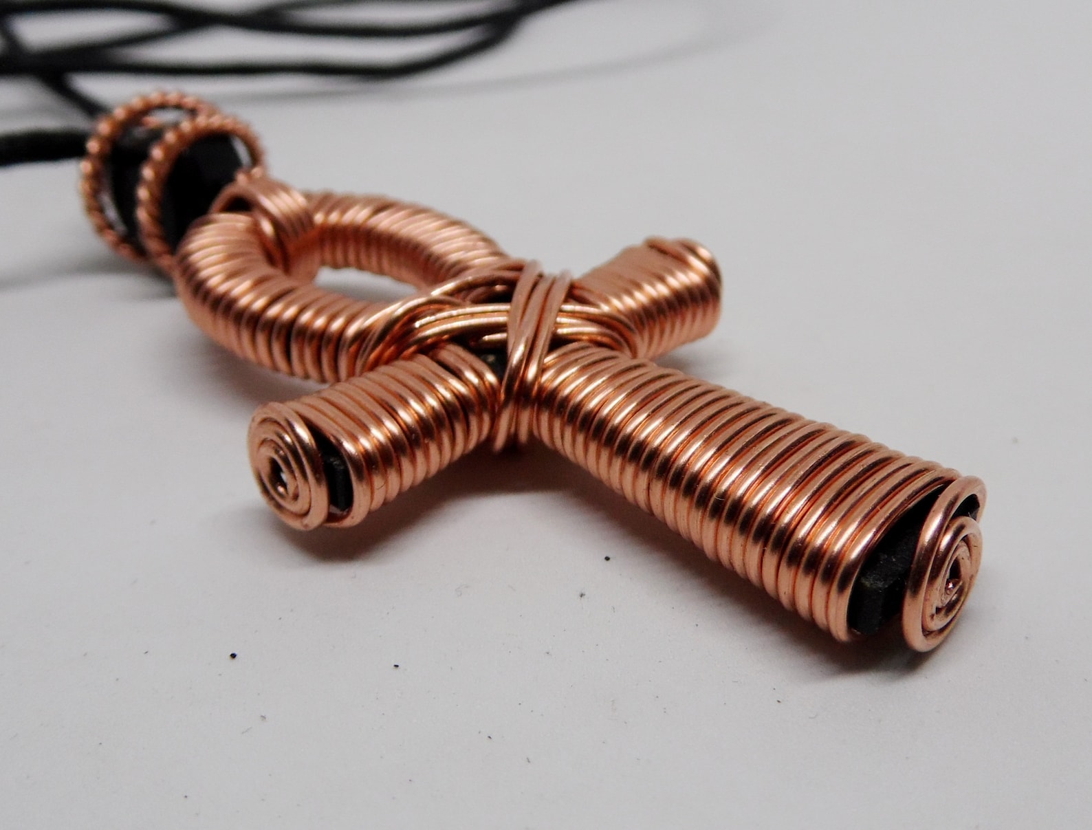 Copper Coiled Ankh Obsidian Bead Pendant | Etsy