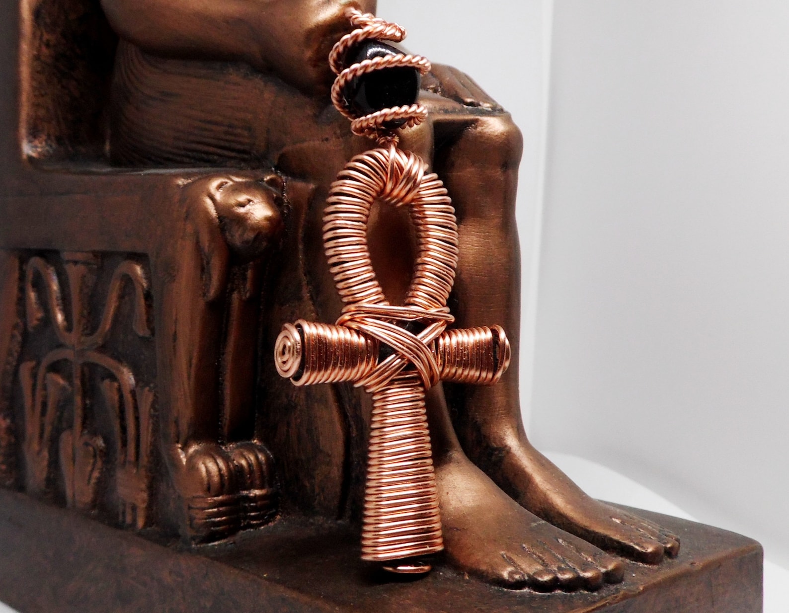 Copper Coiled Ankh Obsidian Bead Pendant | Etsy