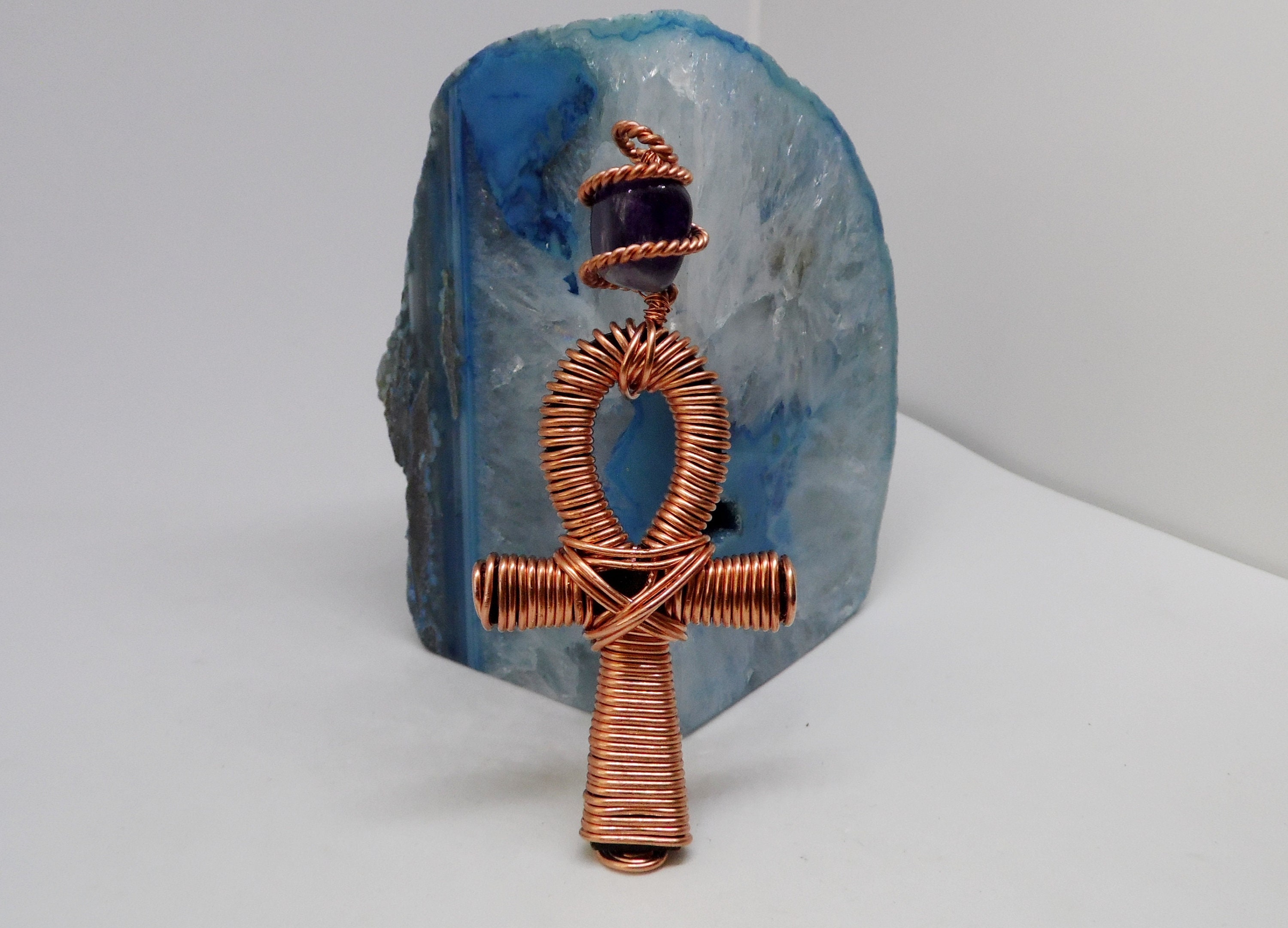 Copper Coiled Ankh Amethyst Bead Pendant - Etsy