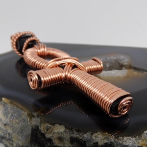 Copper Coiled Ankh, Obsidian Bead Pendant - Etsy