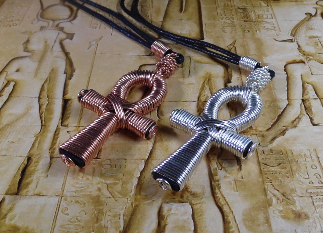Copper or Silver Wire (non-tarnish) Coil Wrapped Ankh Pendant. - Etsy
