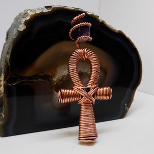 Copper Coiled Ankh, Amethyst Bead Pendant - Etsy