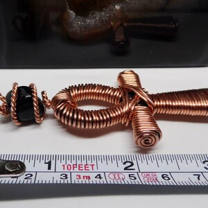 Copper Coiled Ankh, Obsidian Bead Pendant - Etsy