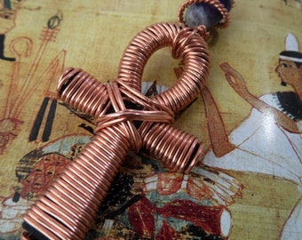 Copper Coiled Ankh, Obsidian Bead Pendant - Etsy