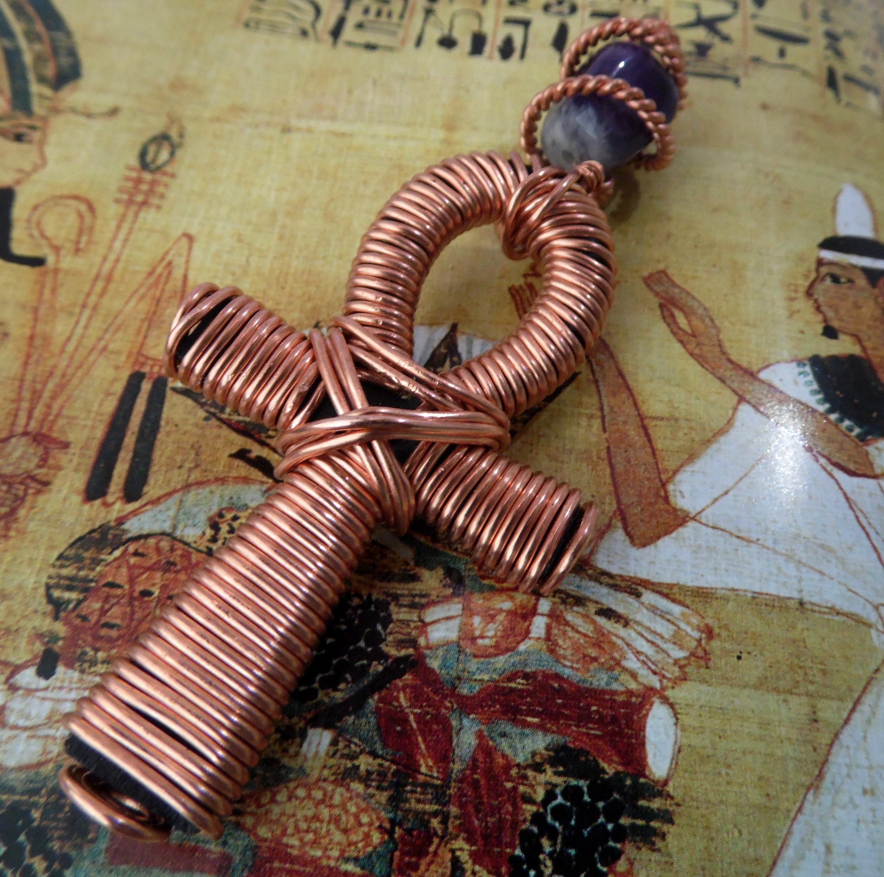 Copper Coiled Ankh Amethyst Bead Pendant - Etsy