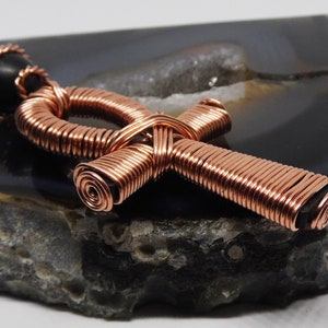 Shungite Bead, Copper Coiled Ankh Pendant. - Etsy