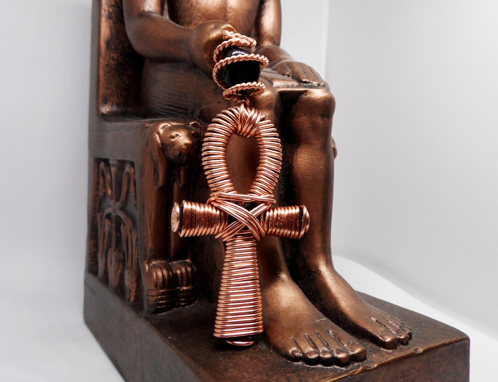 Copper Coiled Ankh Obsidian Bead Pendant | Etsy