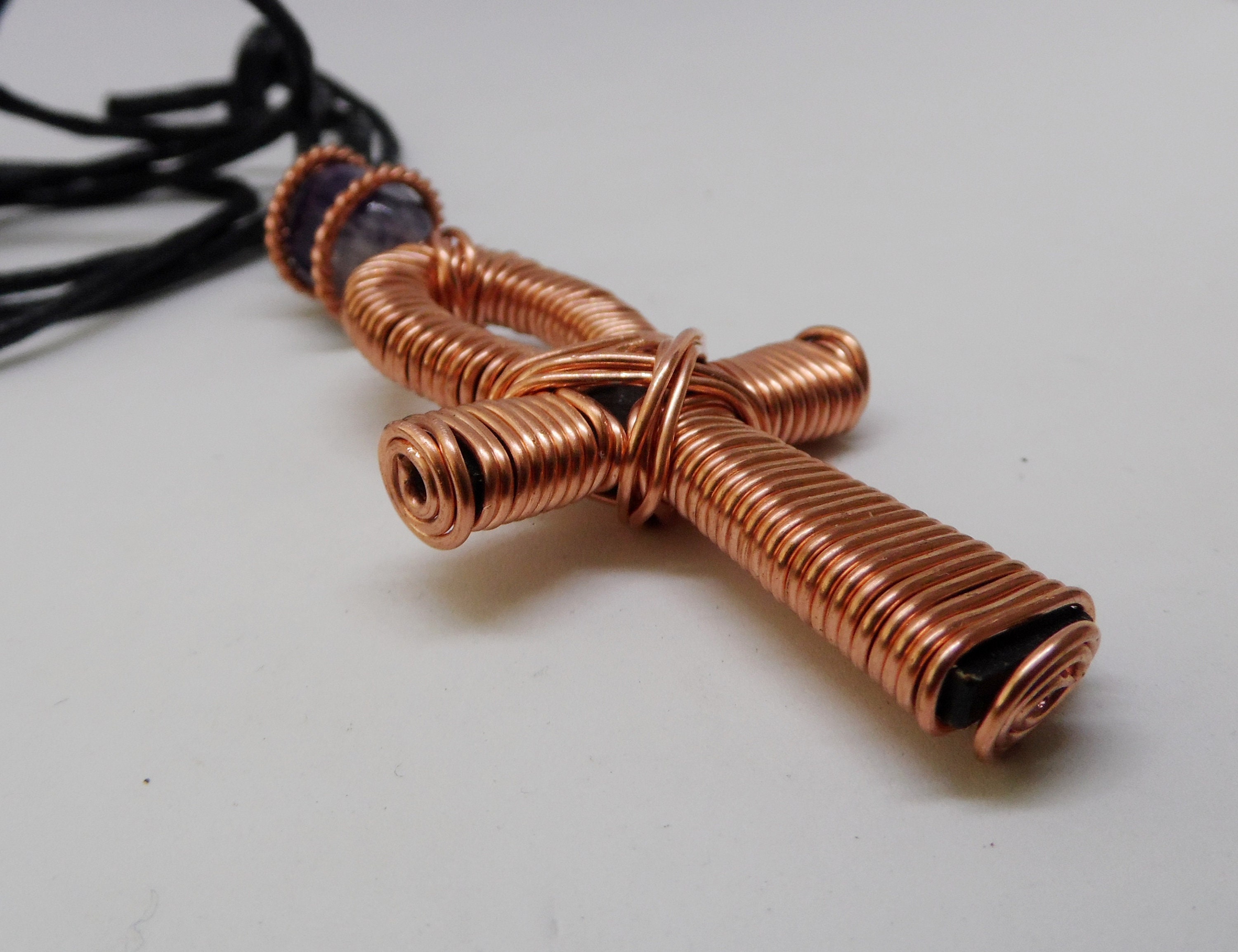 Copper Coiled Ankh Amethyst Bead Pendant - Etsy