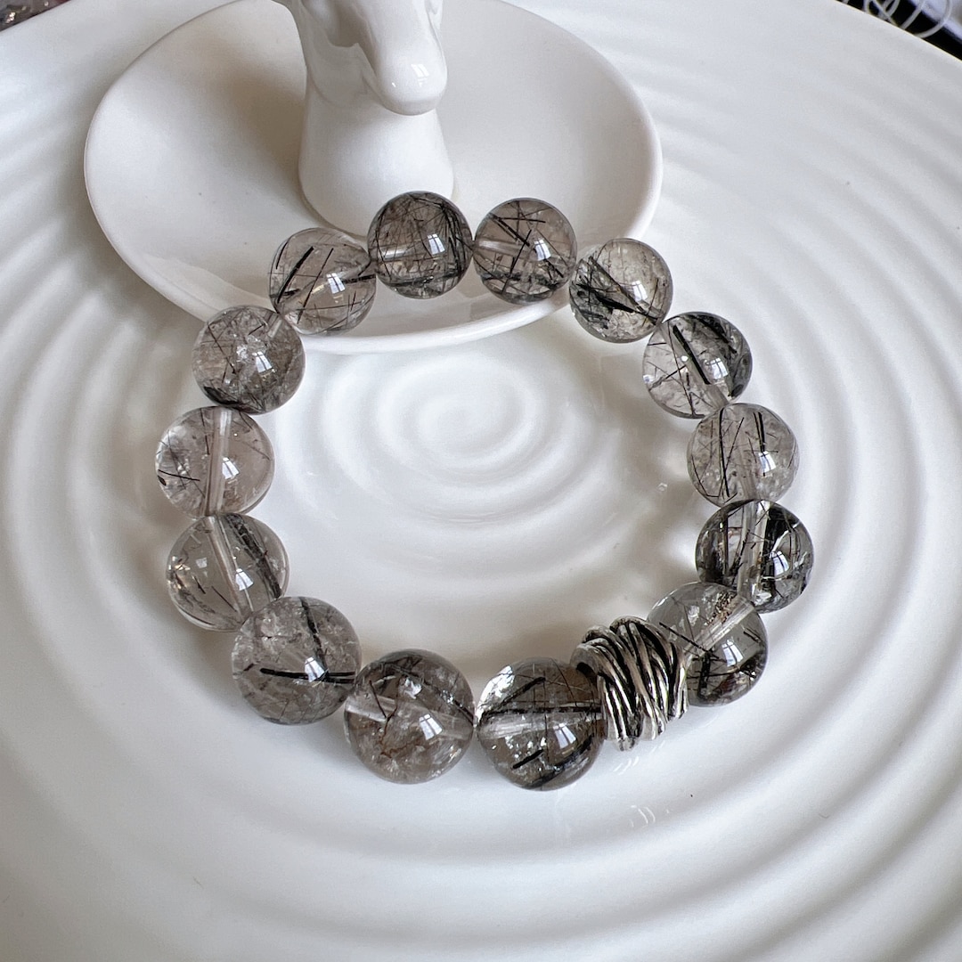 Top Grade Genuine 14+mm Black Rutilated Quartz Crystal Bracelet; Design ...