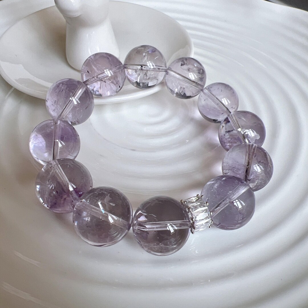 Natural Light Purple Quartz Beaded Bracelet 16mm Polished Purple Quartz ...