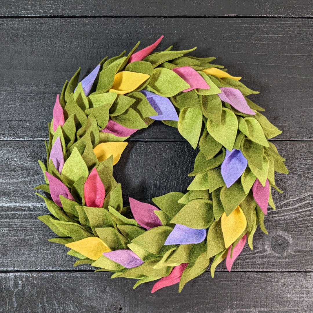 10 Inch Wreath Spring Wreath Mini Wreath Candle Ring Modern Wreath Felt ...