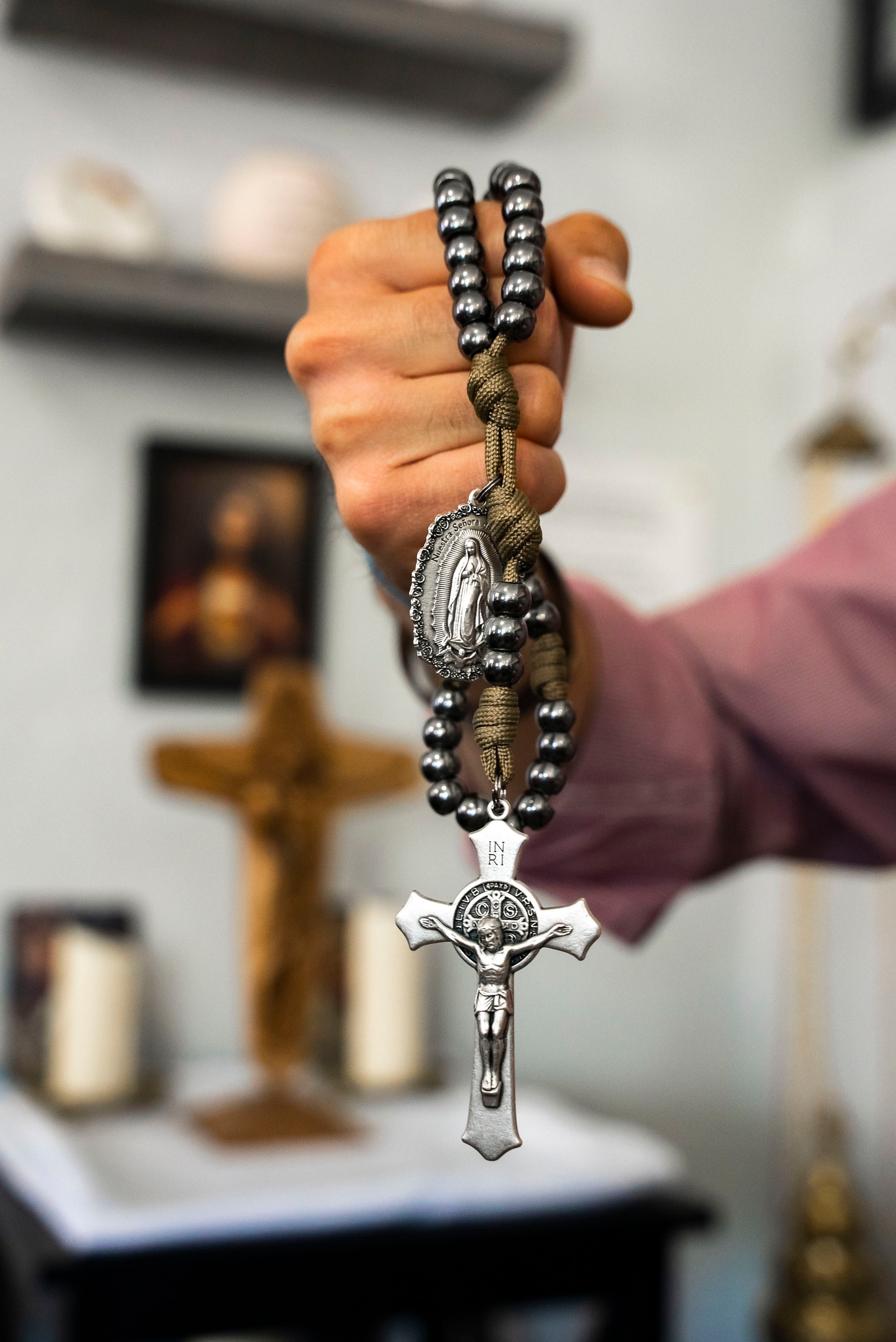 Durable Paracord Rosary W/large Gun Metal Beads and Large Crucifix - Etsy
