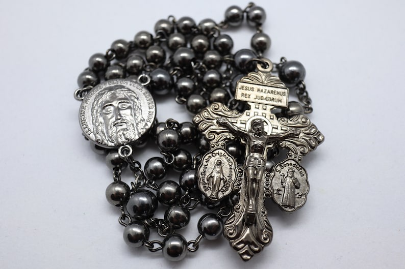 Gun Metal Rosary 3-way Pardon w/ Holy Face | Etsy