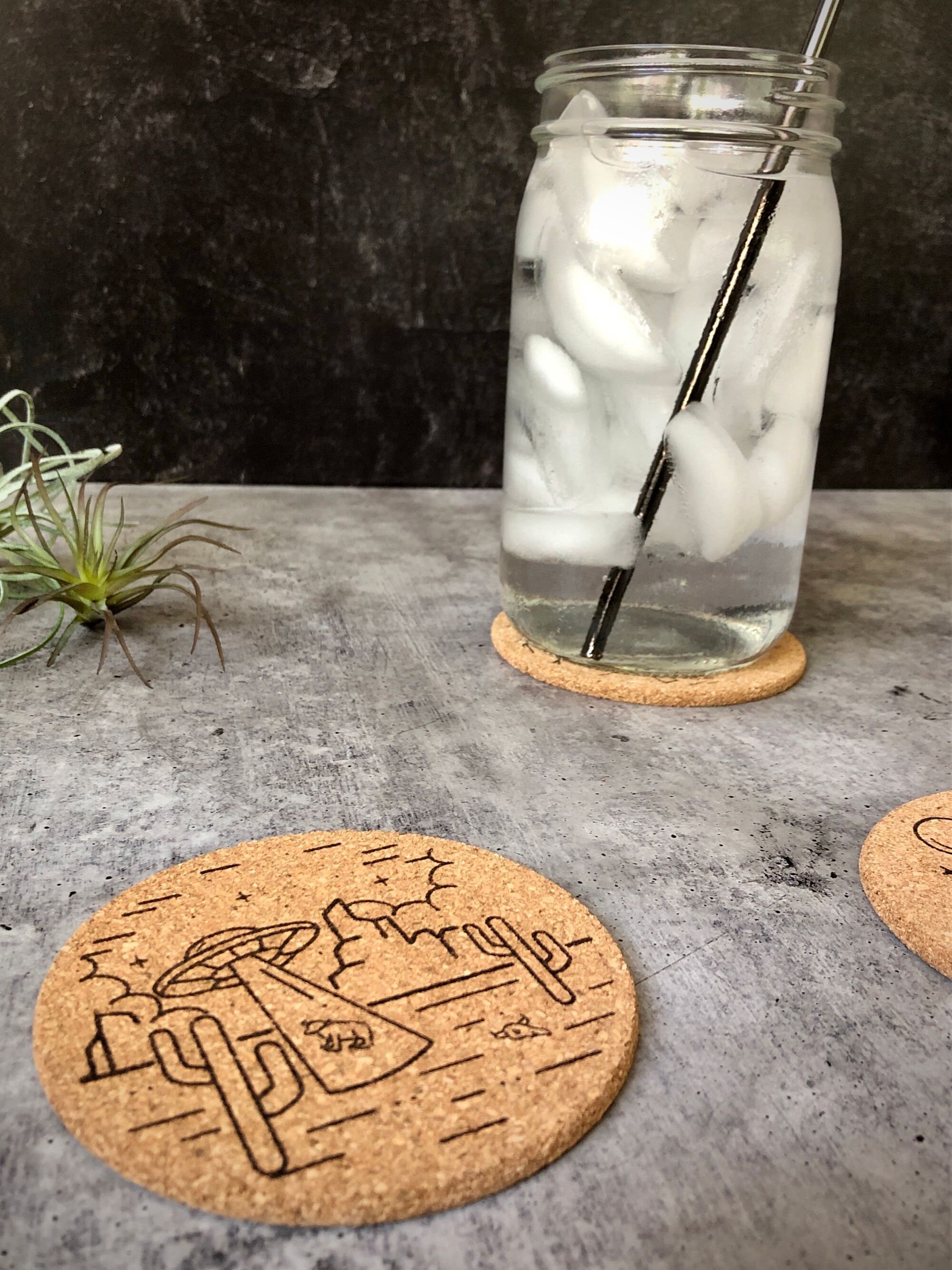 Desert Themed Engraved Cork Coaster Set Absorbent Modern | Etsy