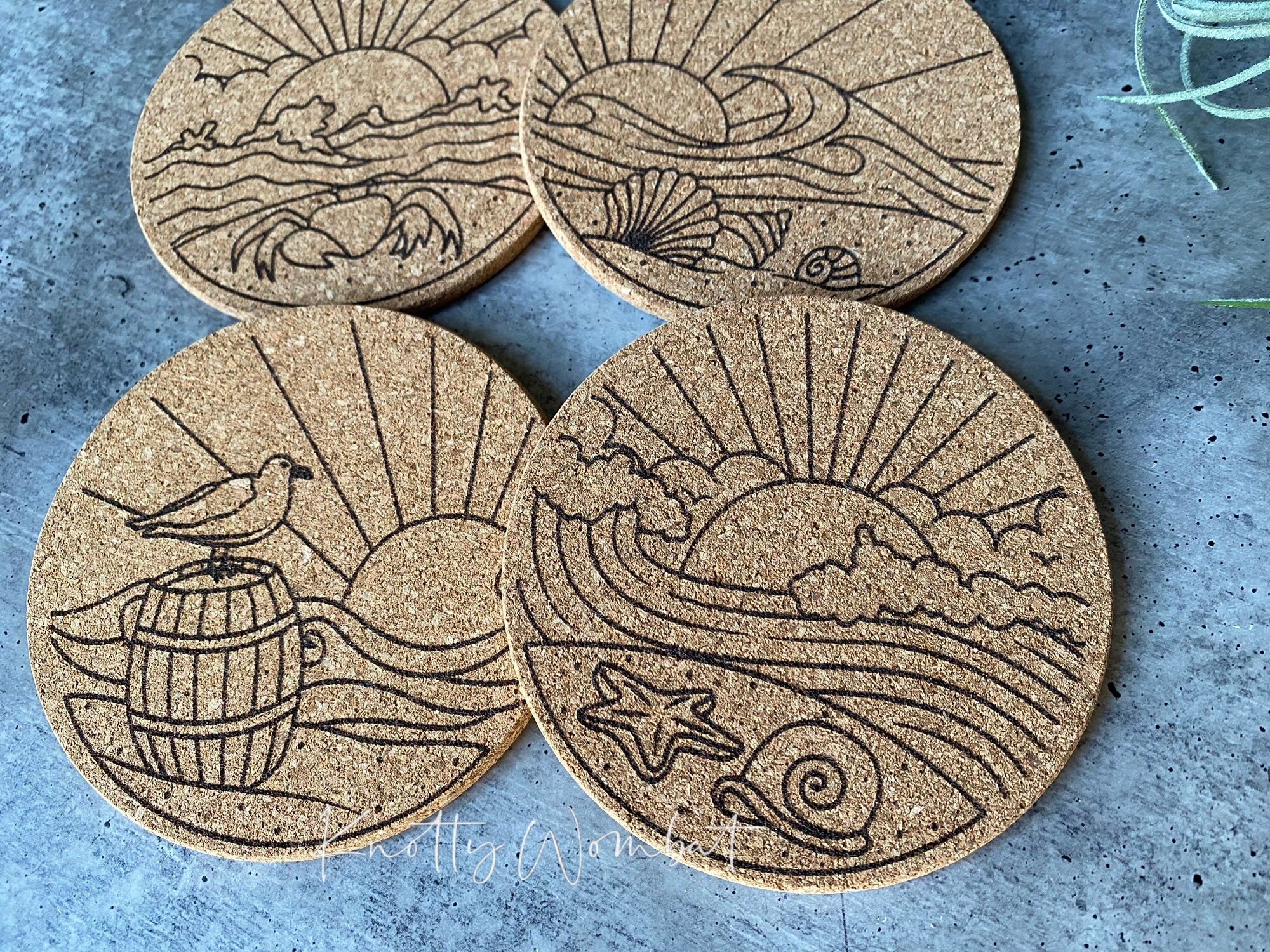 Beach Themed Cork Coasters Set Absorbent Coaster Set - Etsy